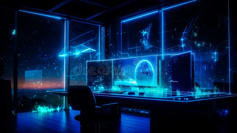 An Office with Computer Screen in Front of it. Generative AI Stock ...