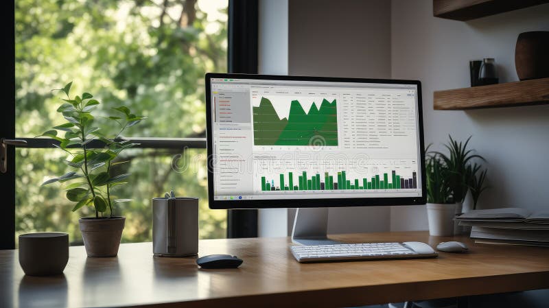 Office Computer Screen in House Stock Illustration - Illustration of ...