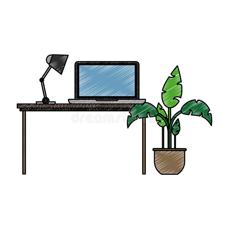 Office with Computer Scribble Stock Vector - Illustration of community ...