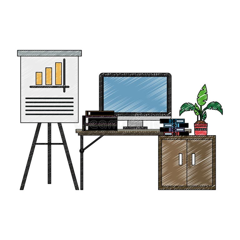 Office with Computer Scribble Stock Vector - Illustration of adult ...