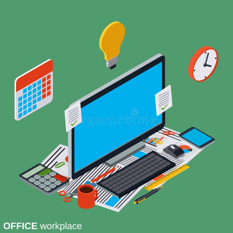 Office Computer Workplace Vector Concept Stock Vector - Illustration of ...