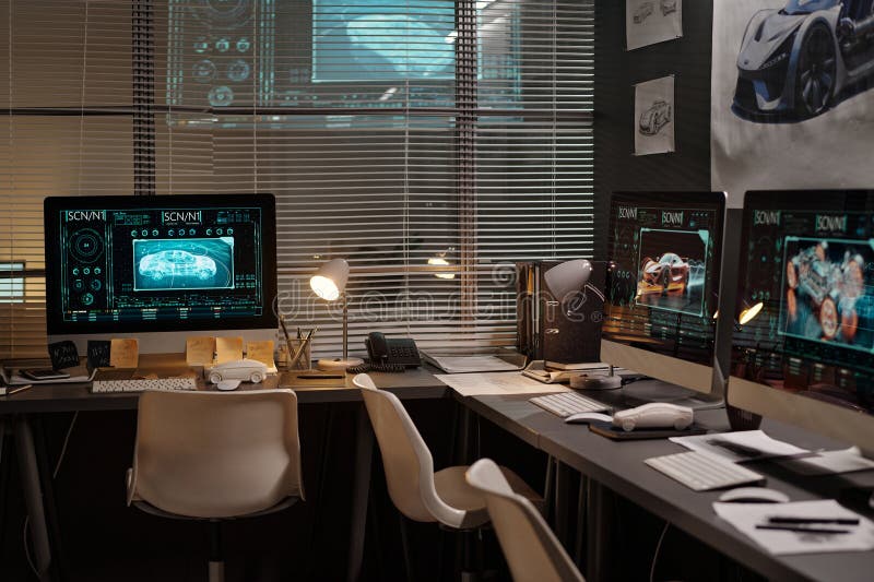 Office with Computers of Car Designers Stock Photo - Image of computer ...