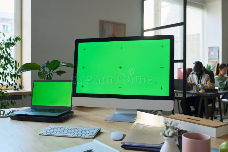 Office Computers with Chromakey Screens Stock Image - Image of ...