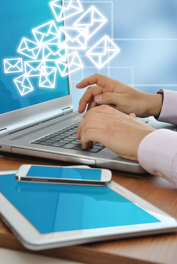 Office with Computers and Phones Stock Image - Image of depth, input ...