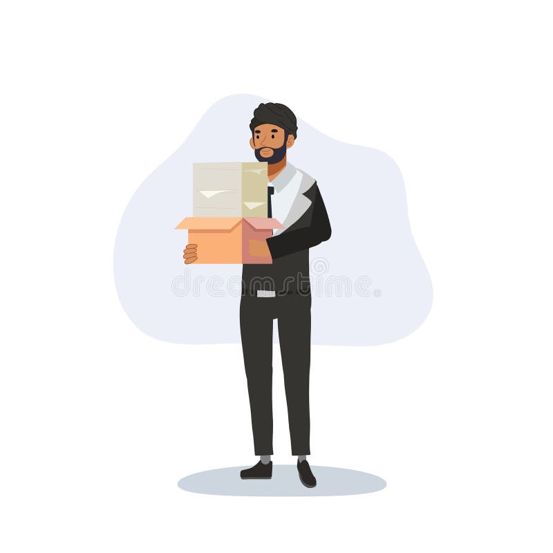 Office Concept Illustration of Indian Man Carrying Box Packed with ...