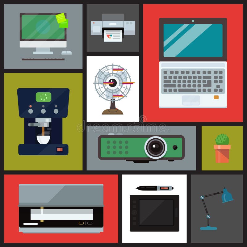 Office Concept Seamless Pattern Vector Illustration. Gadgets and Tools ...