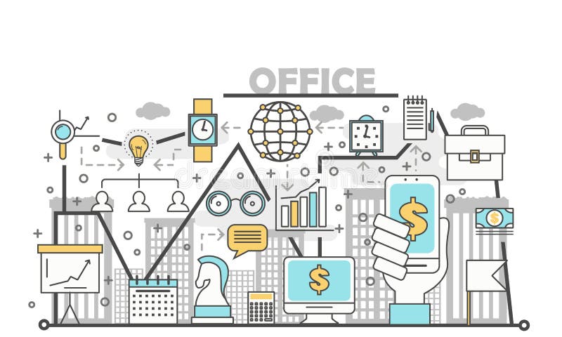 Office Concept Vector Illustration in Flat Linear Style Stock Vector ...
