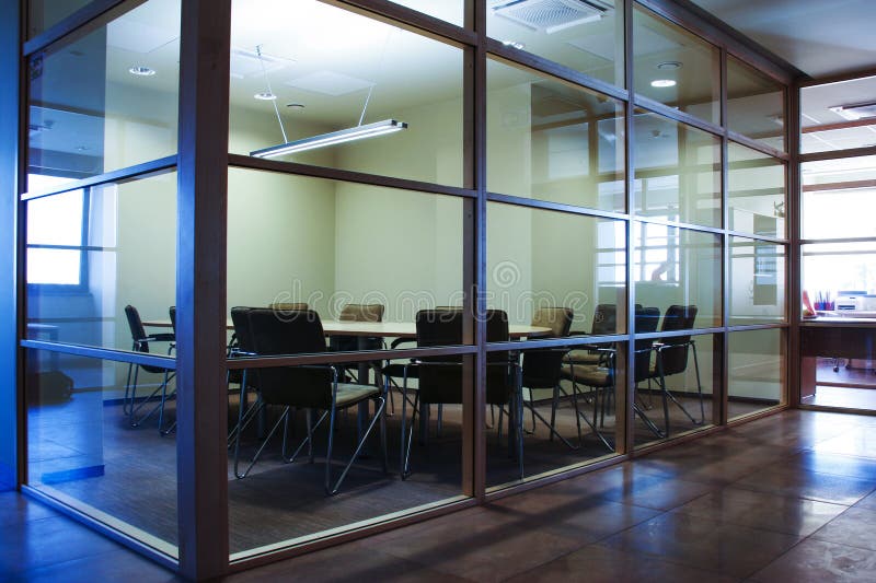 Office Conference Room with Glass Walls Stock Image - Image of ...