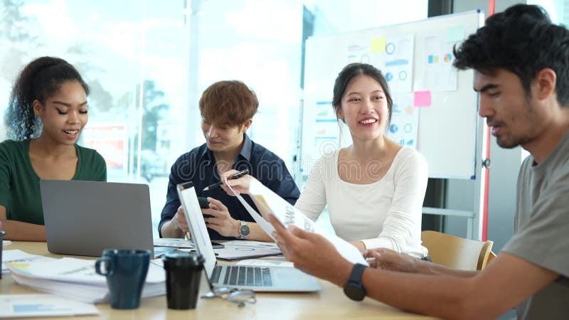 Office Conference Room Meeting Diverse Team of Young Investors, Workers ...