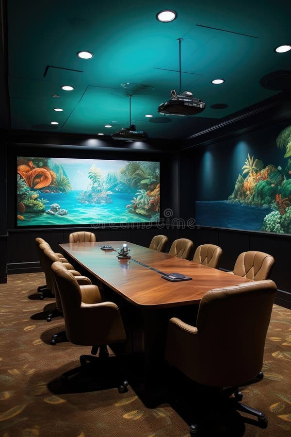 Office Conference Room with Projector Screen Stock Illustration ...