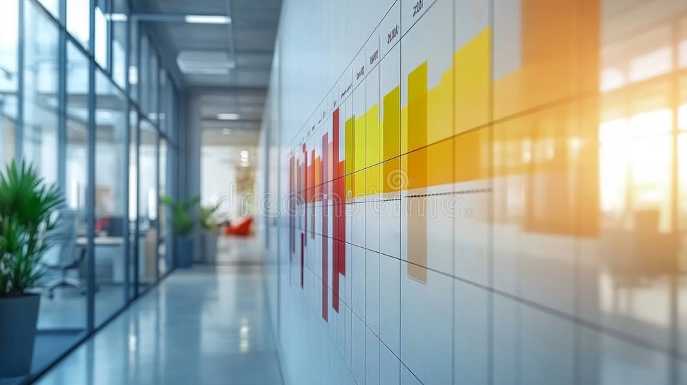 Office Corridor Wall Chart Displays Project Timeline Data Stock ...