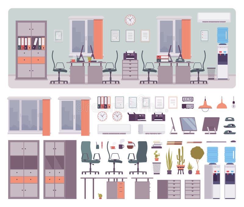 Office Area Construction Set Stock Vector - Illustration of infographic ...
