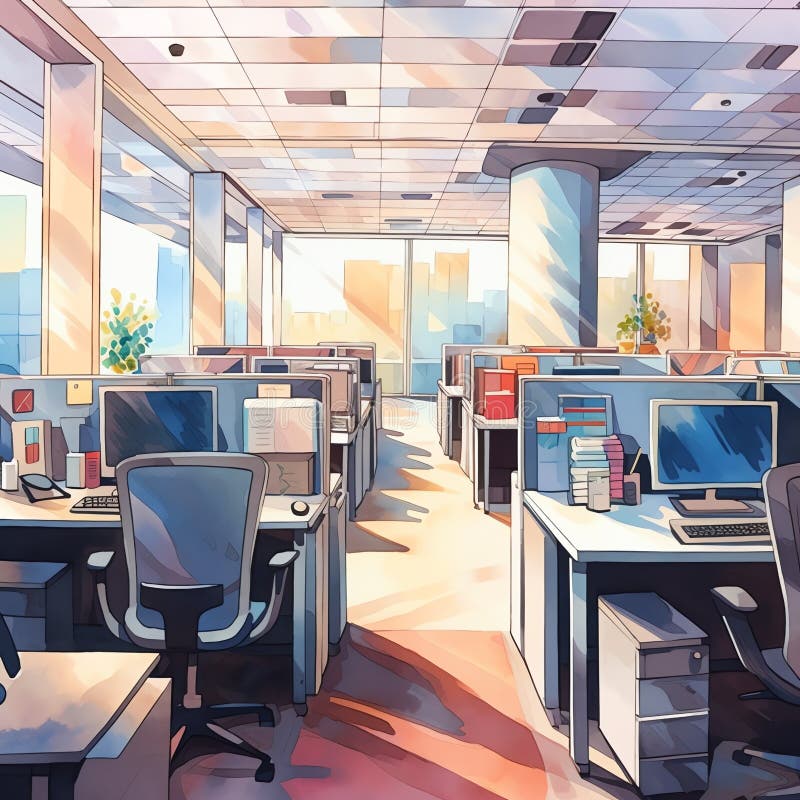 Office Cubicles with Computer Screens Work Office Background Stock ...