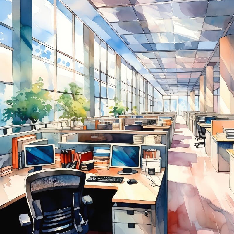 Office Cubicles with Computer Screens Work Office Background Stock ...