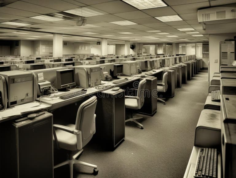 Office Cubicles with Computers and Chairs Stock Illustration ...