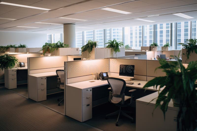 Office Cubicles with Desks Adorned by Plants for a Refreshing and ...
