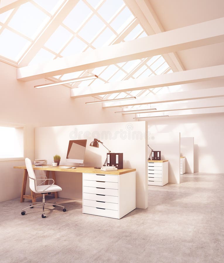 Office Cubicles in Room with Concrete Floor Stock Illustration ...