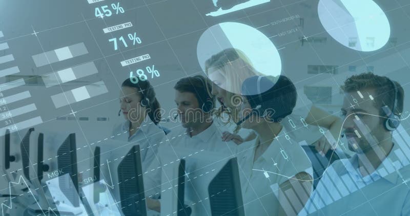 In Office, Customer Service Team Analyzing Performance Metrics with ...