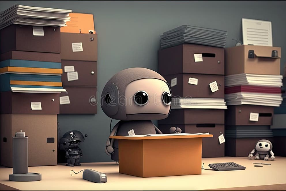 Office, with Cute Robot Assistant Sorting and Filing Paperwork Stock ...