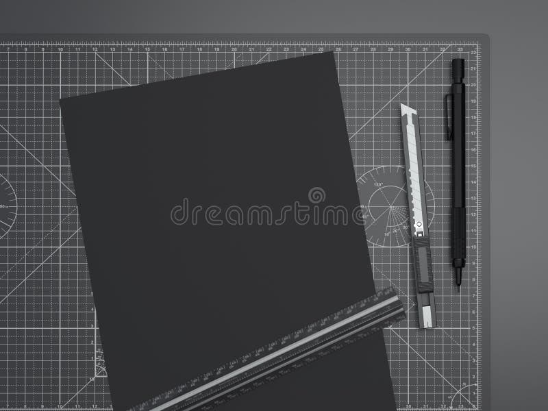 Office Cutting Board with Ruler, Pencil and Paper. 3d Rendering Stock ...