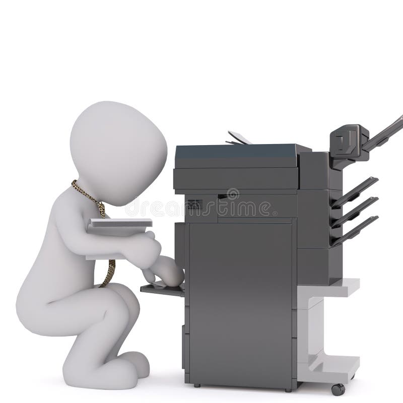 Office 3D man using copier stock illustration. Illustration of toon ...