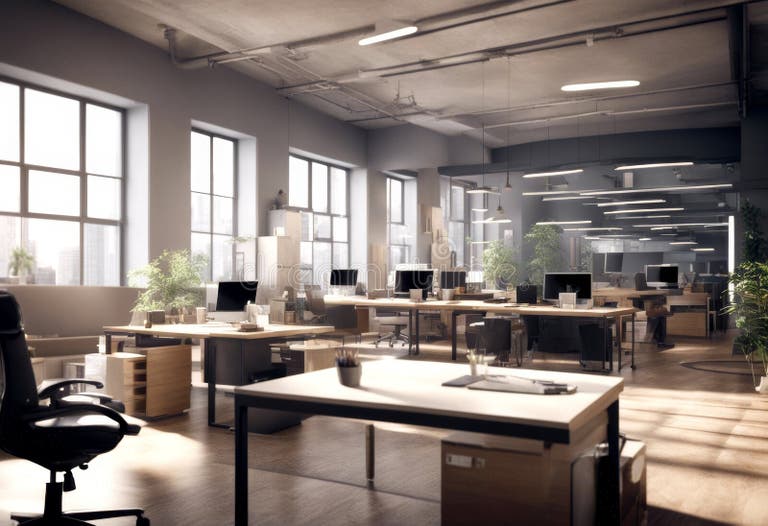 Office 3d Render Open Modern Room Business Space Three-dimensional ...
