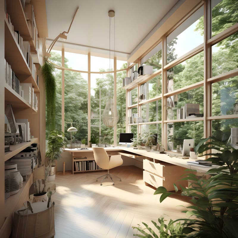 Office 3d Rendering Image.large Windows Look Out To See the Nature with ...