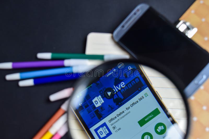 Office Delve - for Office 365 App with Magnifying on Smartphone Screen ...