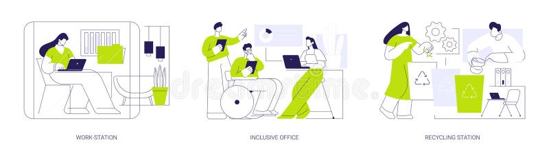 Office Design and Interior Isolated Cartoon Vector Illustrations Se ...