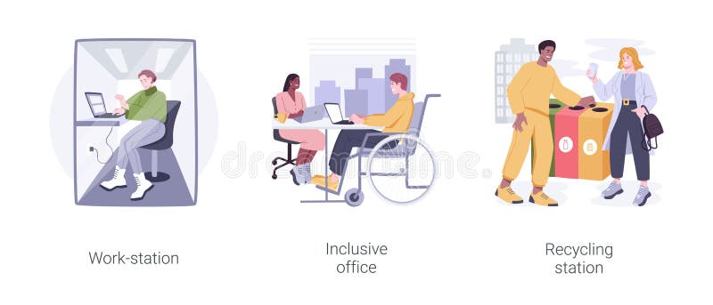 Office Design and Interior Isolated Cartoon Vector Illustrations Set ...