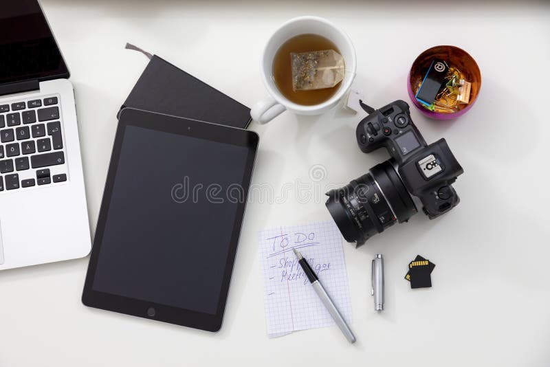 Office Desk from Above with Computer Stock Photo - Image of view, mouse ...