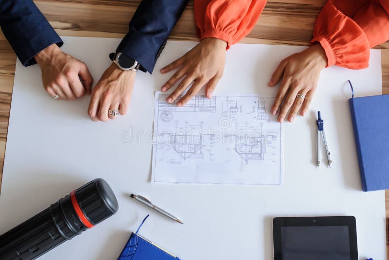 A Office Desk with Architecture Project Stock Photo - Image of ...