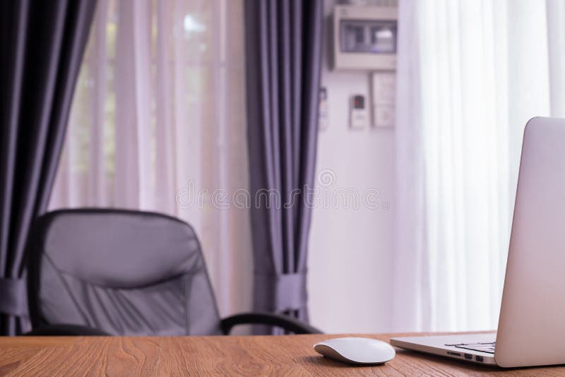 Office Desk with Back of Laptop, Notebook in Room Stock Photo - Image ...