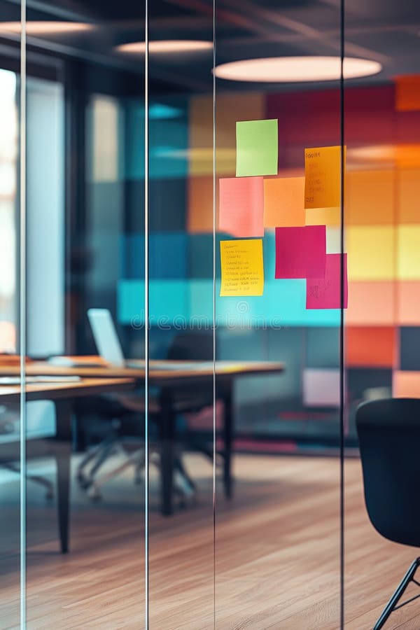 Glass Office Wall with Post-it Notes Stock Image - Image of minimalism ...