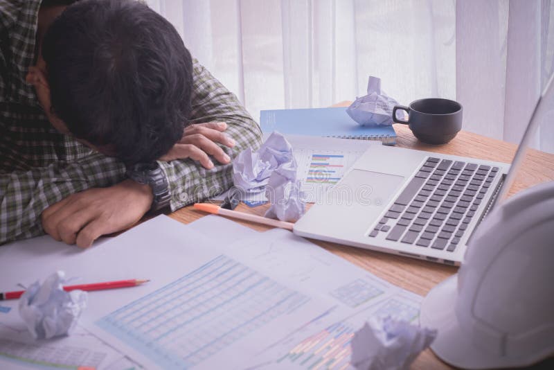 Office Desk with Bored Businessman and Paperwork Stock Image - Image of ...