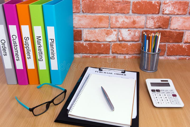 Office Desk with Business File Stock Photo - Image of concept, white ...