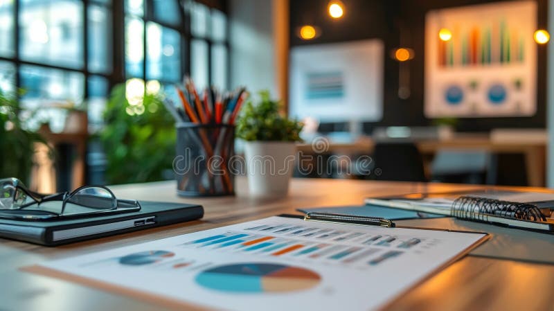 Office Desk with Charts and Graphs in a Modern Workspace Stock Image ...