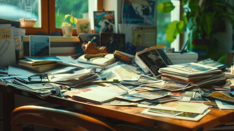 Office Desk Clutter stock image. Image of organization - 374583577