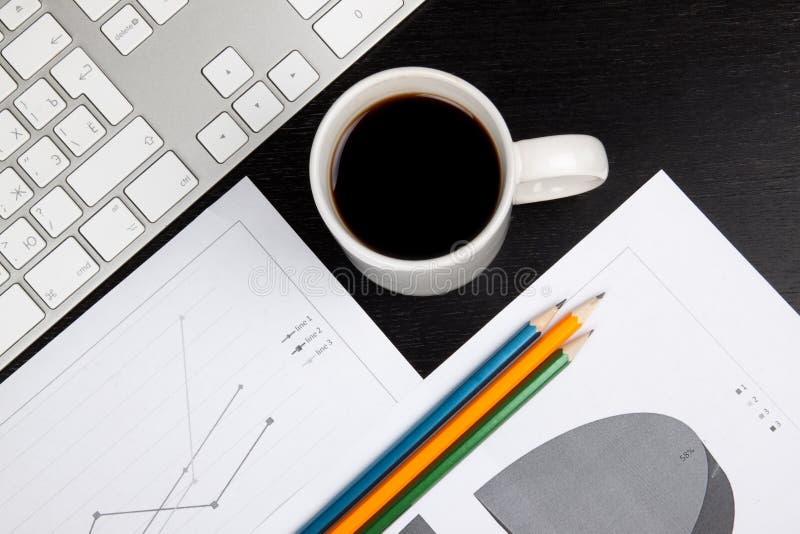 Office desk with coffee editorial photography. Image of occupation ...