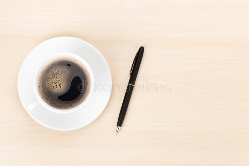 Office Desk with Coffee Cup and Pen Stock Image - Image of copyspace ...