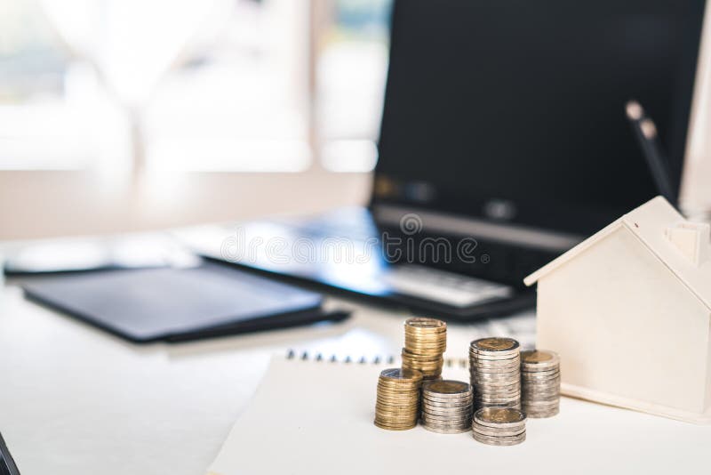 Office Desk and Coins, Books and Computers Stock Photo - Image of note ...