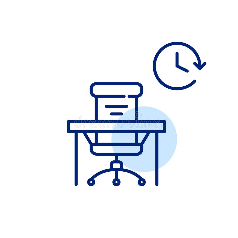 Office Desk with Computer Chair and Clock. Working Hours Schedule, Time ...