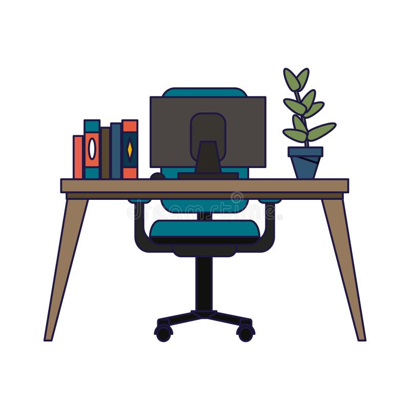 Office desk with computer stock vector. Illustration of freelancer ...