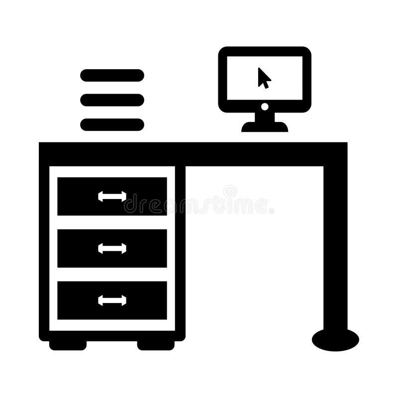 Office Desk with Computer Icon Stock Vector - Illustration of graphic ...