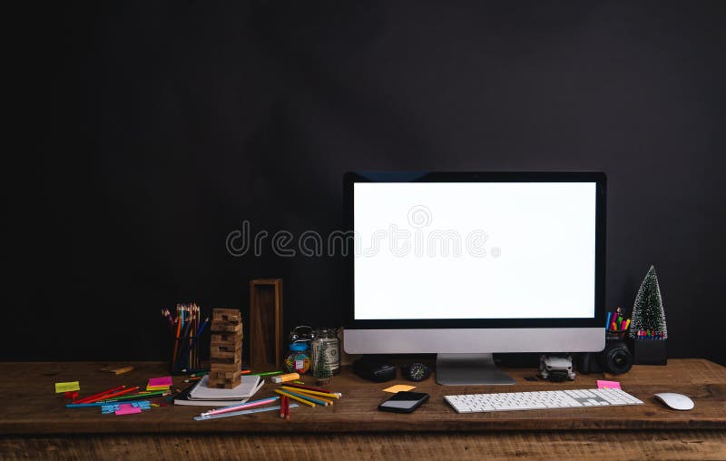 Office Desk and Computer and Stationary Equipment Computer Mockup Stock ...