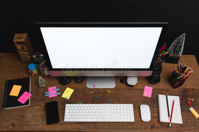 Office Desk and Computer and Stationary Equipment Computer Mockup Stock ...