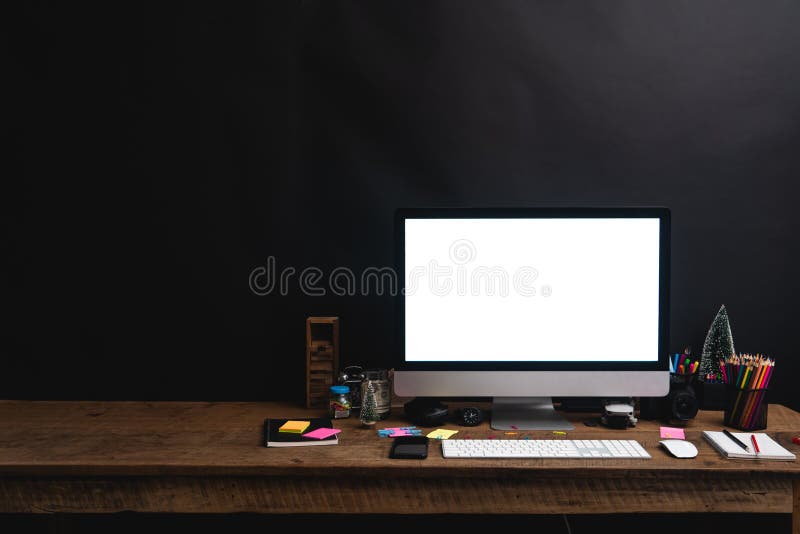Office Desk and Computer and Stationary Equipment Computer Mockup Stock ...