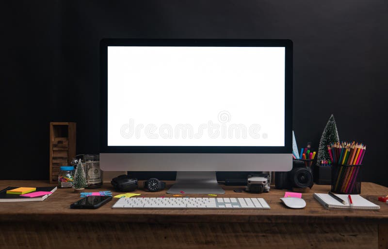 Office Desk and Computer and Stationary Equipment Computer Mockup Stock ...