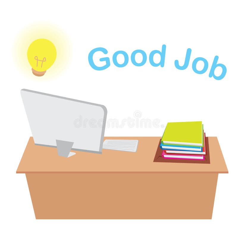 Office Desk with Computer and Working, Good Job Stock Vector ...