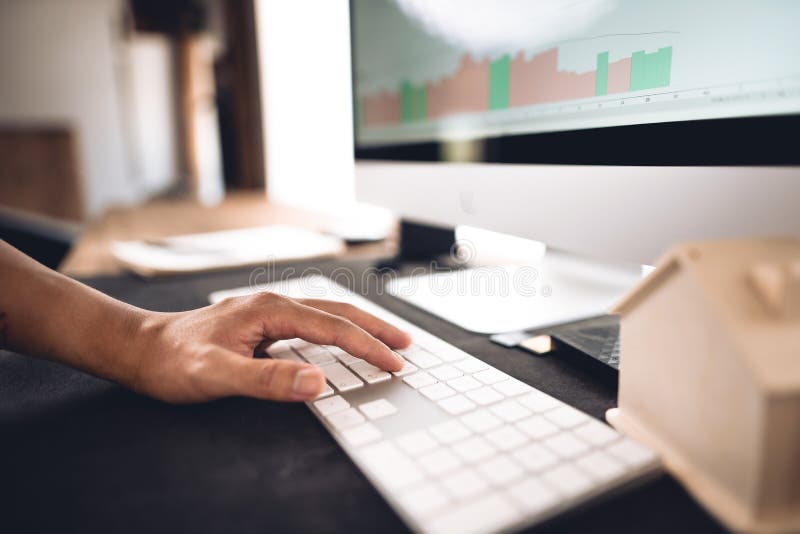 Office Desk and Computer Working at Home Computer and Stock Market ...